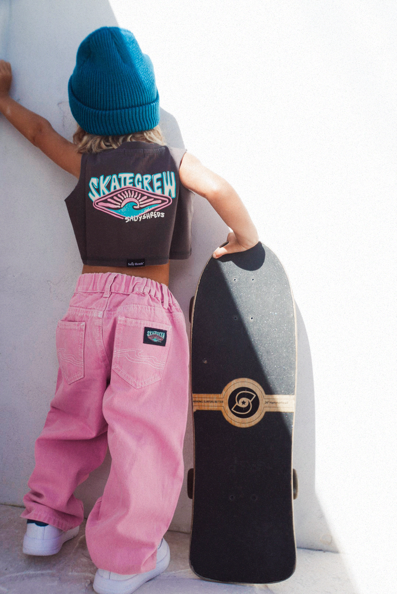 SS Skate crew vintage denim baggy skater jean - Pink wash - Groms ...