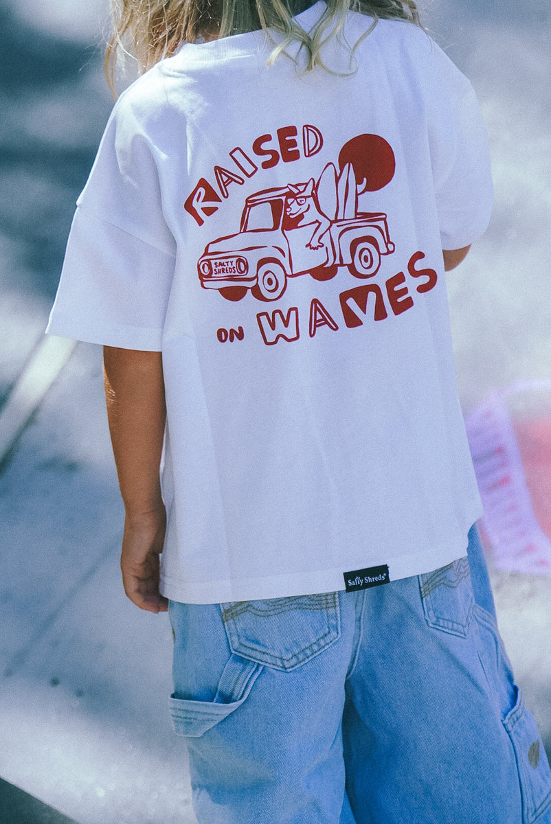 Raised on waves vintage relaxed tee - White - Groms – Salty Shreds