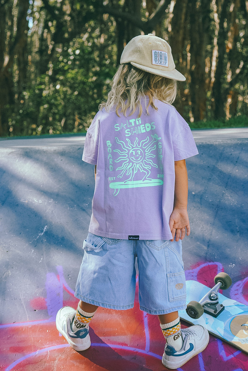 Salty Shreds Board supply vintage relaxed sunshine Shaka tee - Purple