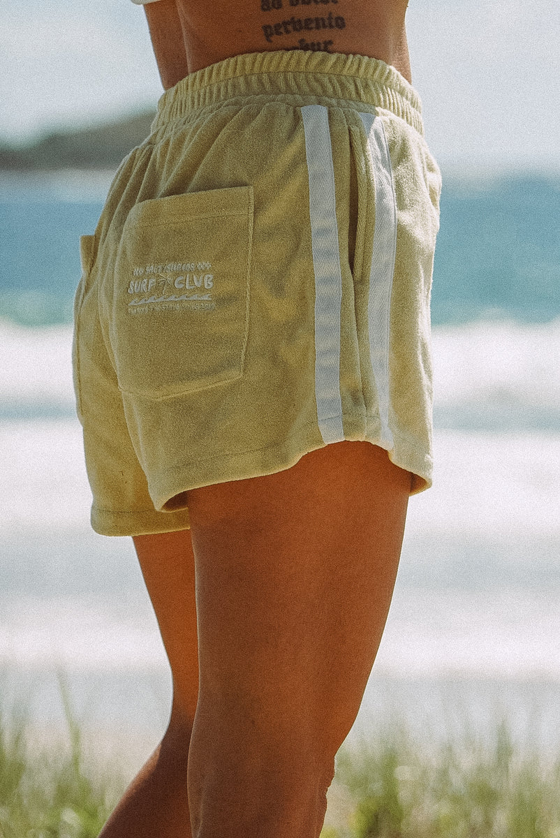 Surf club retro towelling short - Mustard - Ladies – Salty Shreds